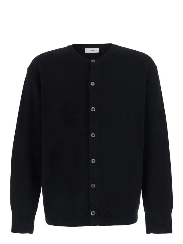 DUNST Crewneck Knit Cardigan In Wool-viscose-nylon-cashmere Blend - Black