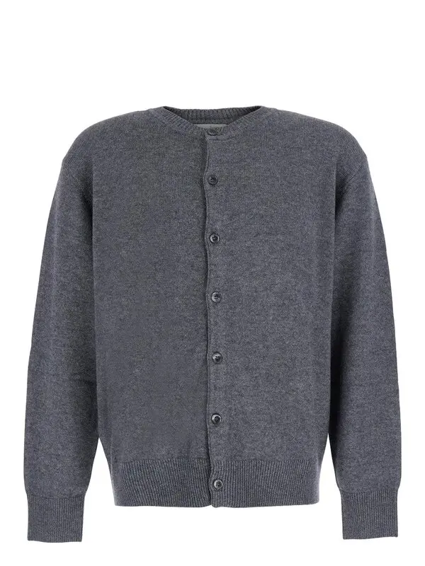 DUNST Crewneck Knit Cardigan With Long Sleeves - Grey