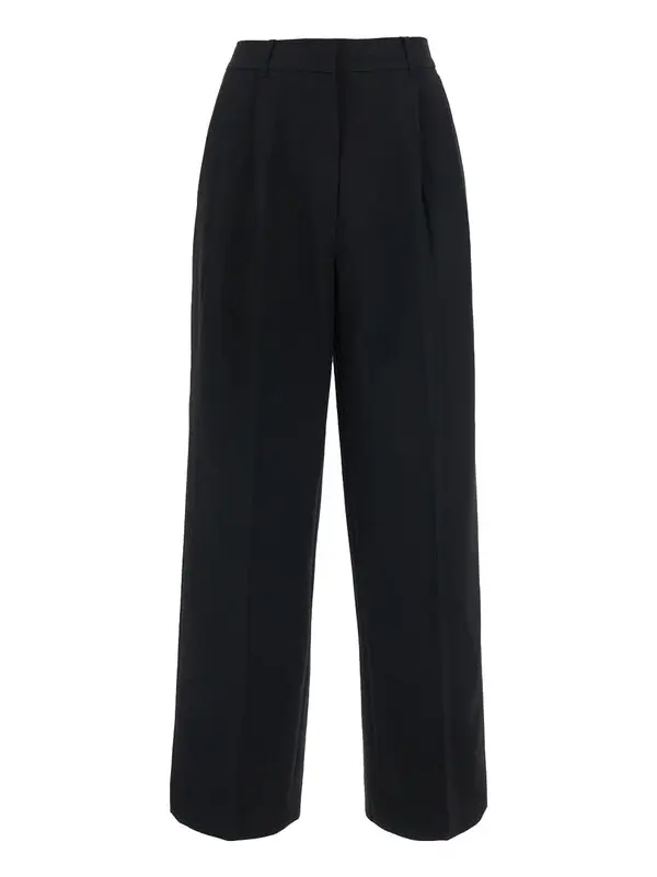 DUNST Double-pleated High-waist Wide-leg Slacks With Side Pockets - Black