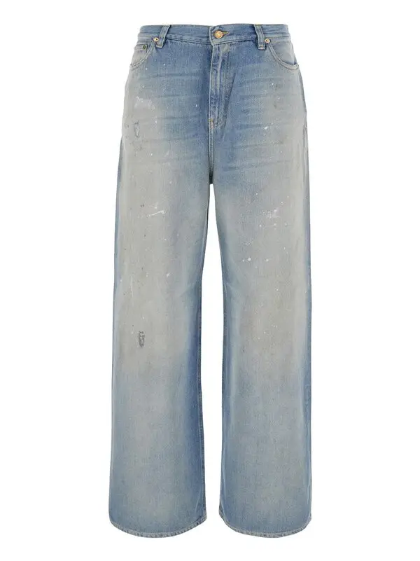GOLDEN GOOSE Journey Melody Boyfriend Jeans For With High-waist And Paint Detail - Blu