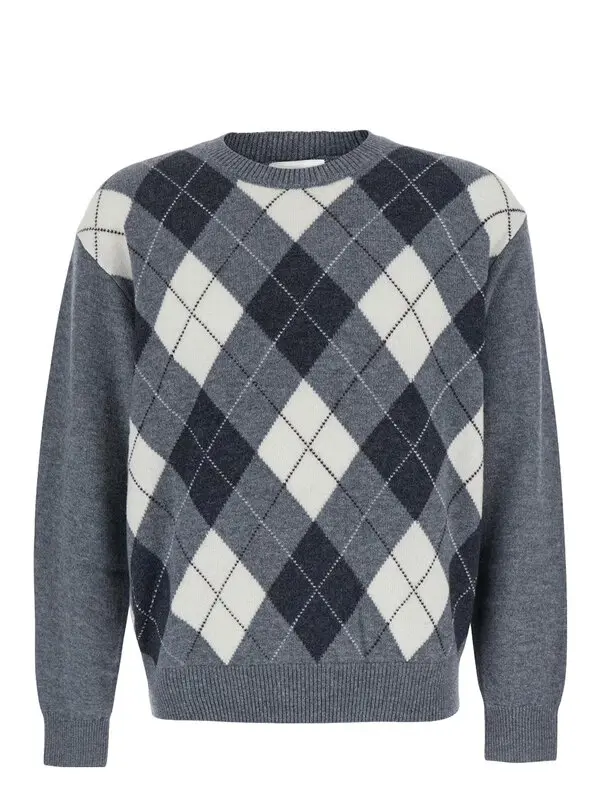 DUNST Argyle Crew Neck Sweater - Grey