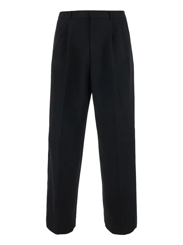 DUNST Double Pleated High-waist Wide Tech Fabric Slacks - Black