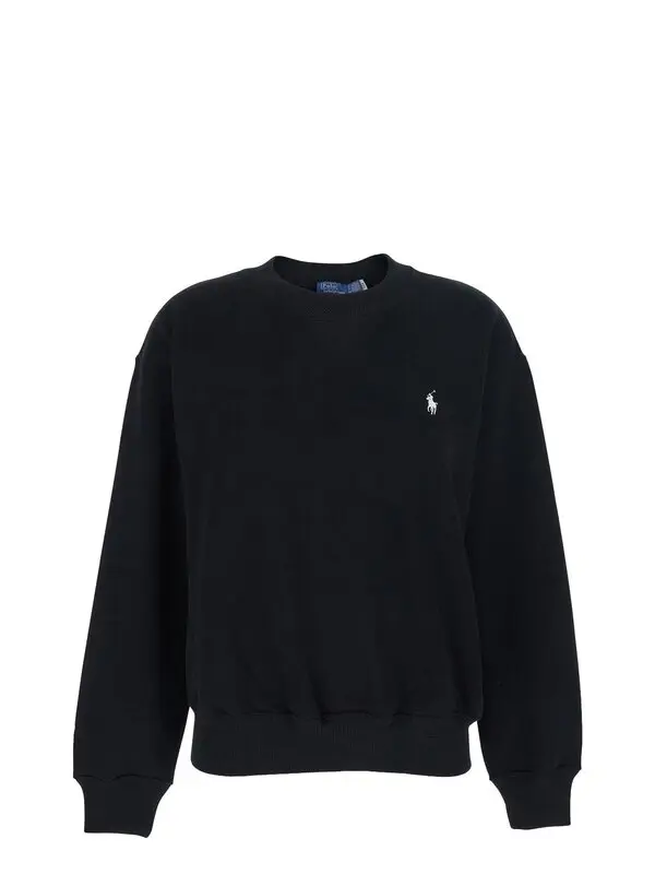 Polo Ralph Lauren Polo Pony Cotton-blend Crew Neck Sweatshirt With Dropped Shoulders - Black