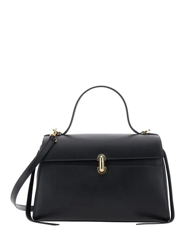 Savette Soft Symmetry Leather Handbag With Top Zip Closure, Two Handles, 30 X 20 X 15 Cm - Black