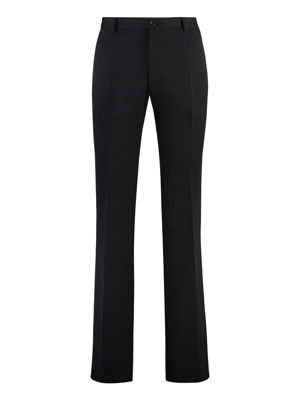 Dolce & Gabbana Flared Wool Trousers With Side And Back Pockets - Black