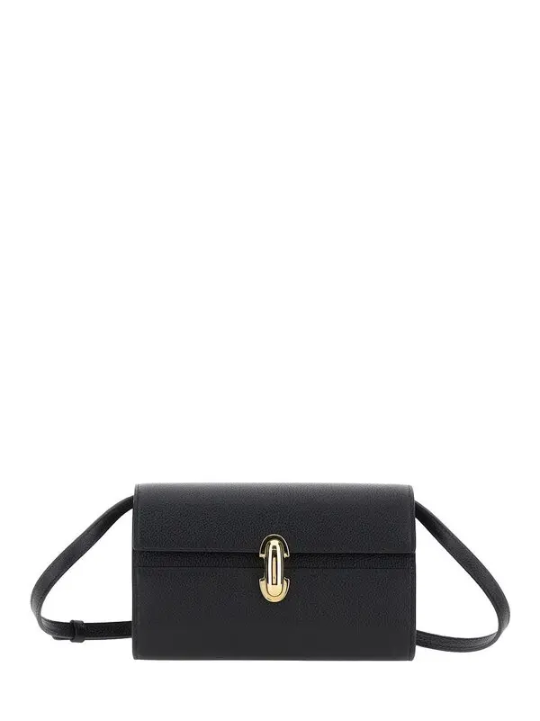 Savette Symmetry Clasp Shoulder Handbag With Plate Front, Grained Leather, 22x12x7 Cm - Black