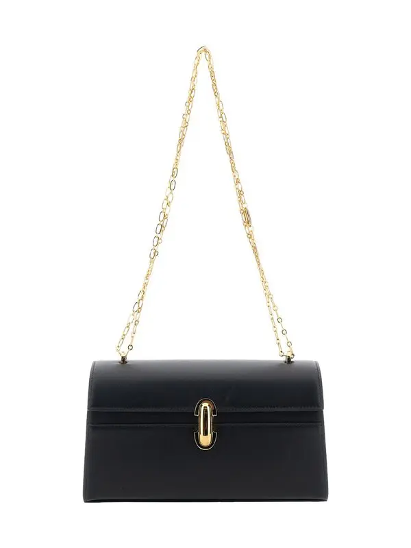 Savette Chain Symmetry Leather Shoulder Handbag With Smooth Chain Detail, Front Zip And Adjustable Straps, 25 X 15 X 7 Cm - Black