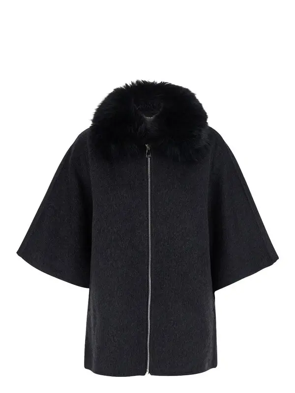 GIOVANNI PARIS Cape Jacket With Synthetic Fur Collar Detail - Grey
