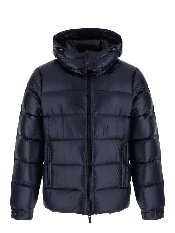 HESKIMO Short Semi-shiny Down Jacket With Hood And Zip Front Pockets - Blu
