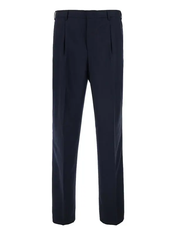 PT TORINO Wool Blend Trousers With Belt Loops And Front Pleats - Blu