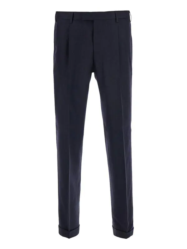 PT TORINO Wool Blend Dress Pants With Single Front Pleat, Regular Fit & Straight Hem - Blu