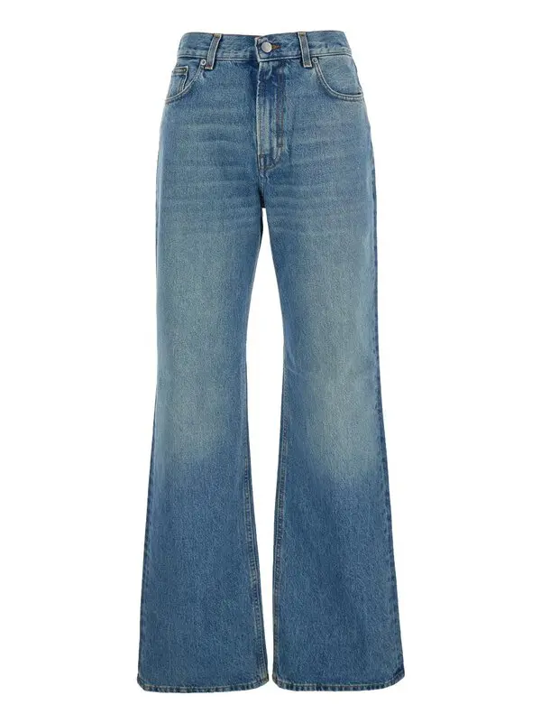 HAIKURE Korea Wide-leg Denim Jeans With Logo Patch - Blu