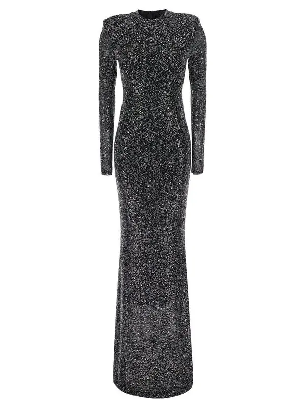 TWENTY FOURHAITCH Kaira Long Dress With Collar And Tulle Long Sleeves - Black
