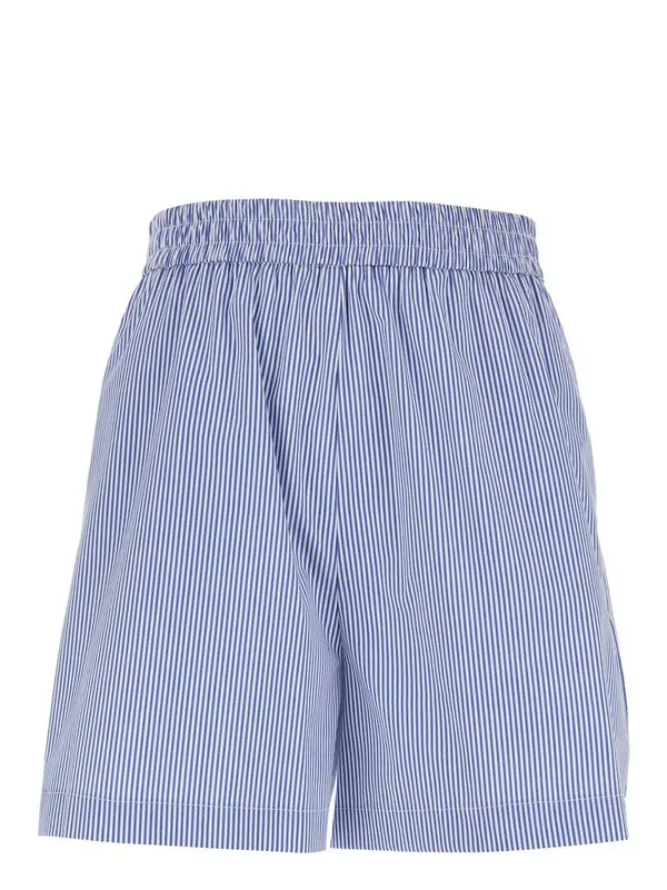 LEPLAIN Striped Motif Relaxed Fit Elastic Waist Bermuda Shorts - Light Blue