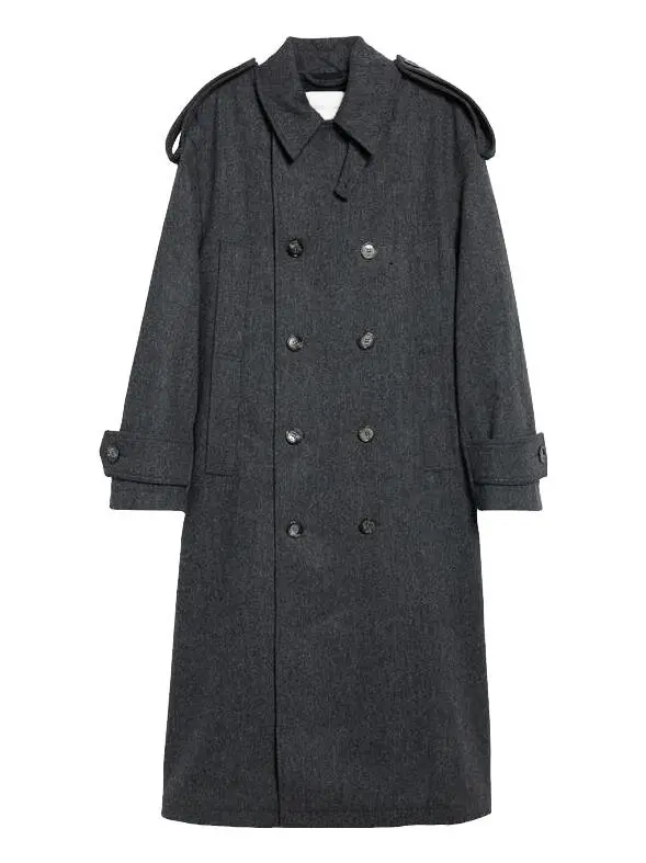 AMI Paris Heathered Wool Trench Coat - Gris Carbone