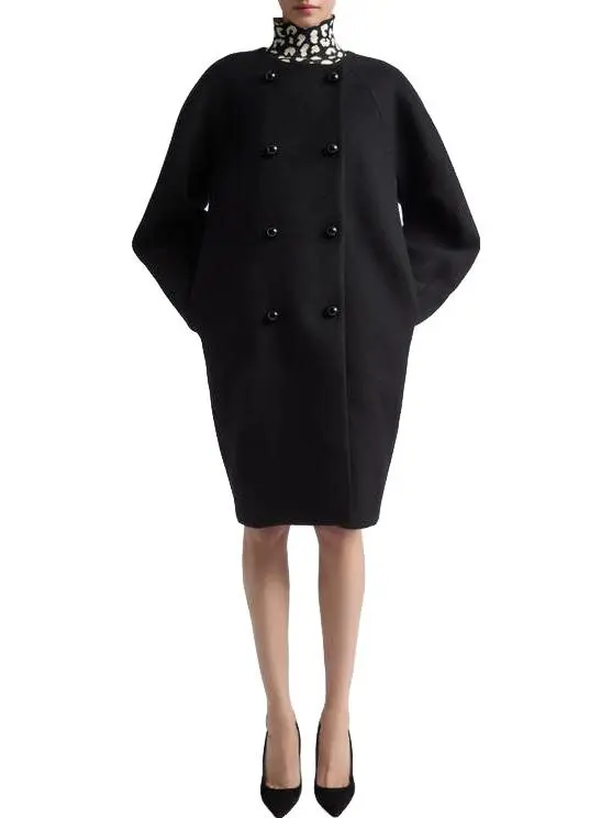 Carolina Herrera Double Breasted Wool Cocoon Coat - Black