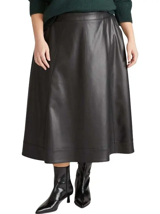 Universal Standard Charlotte Faux Leather Midi Skirt - Black