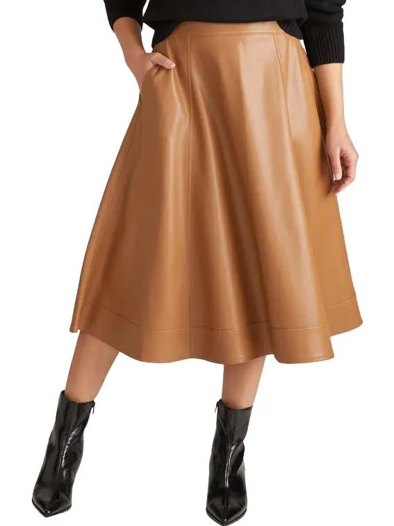 Universal Standard Charlotte Faux Leather Midi Skirt - Camel