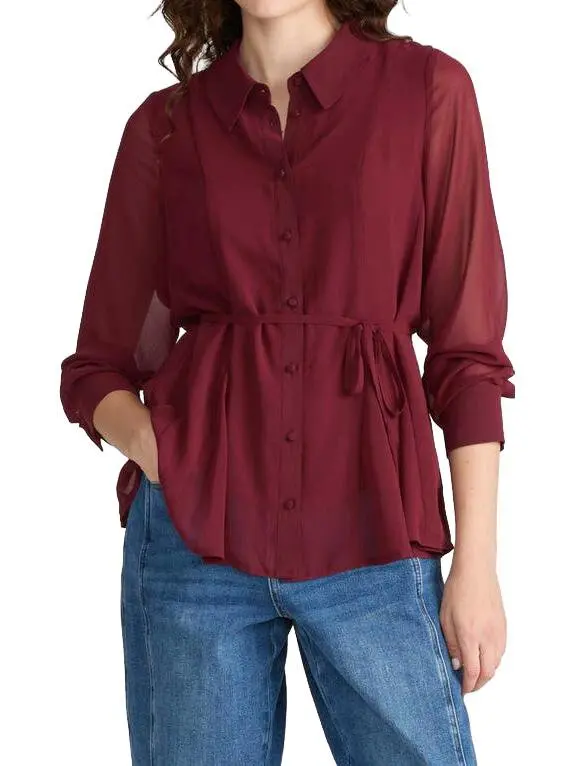 Universal Standard Tie Waist Chiffon Shirt - Deep Red