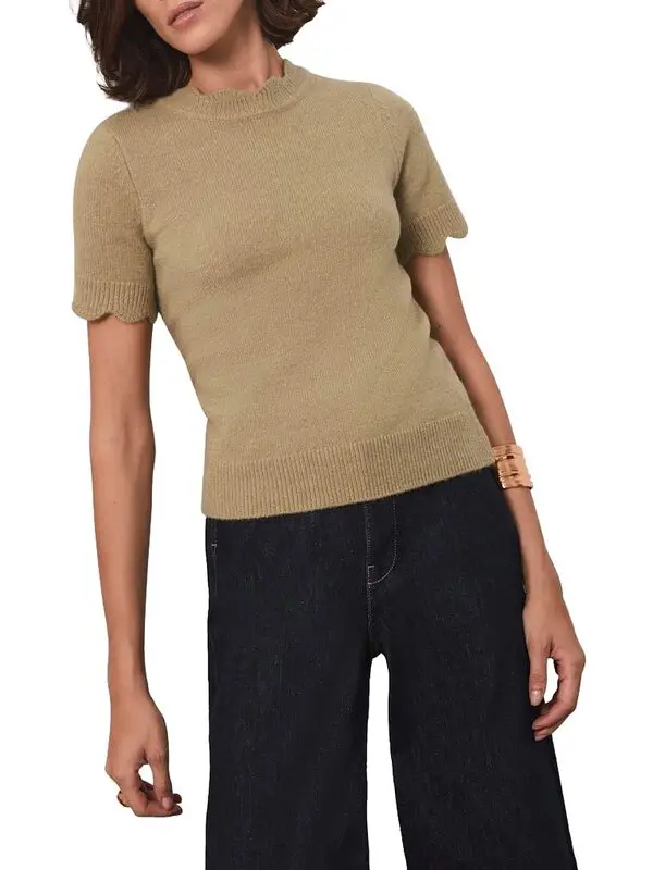 Mint Velvet Scallop Trim Knit Top - Green