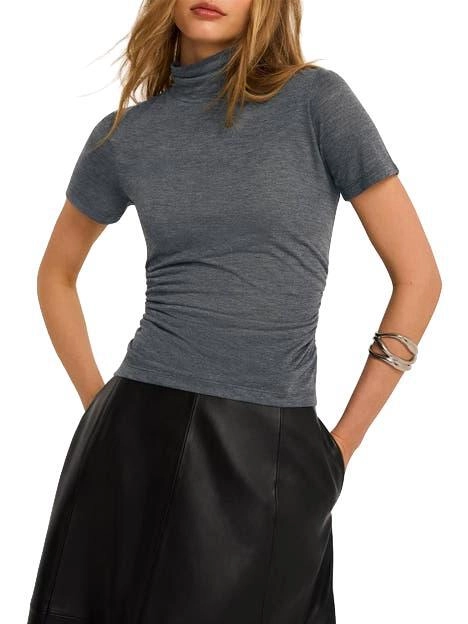 Mint Velvet Ruched Detail High Neck Top - Grey