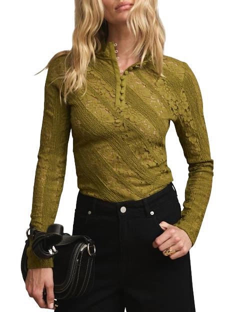 Mint Velvet Lace Detail Top - Green