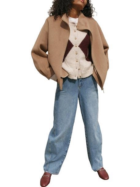 Mint Velvet Wool Blend Hand Finished Bomber Jacket - Tan
