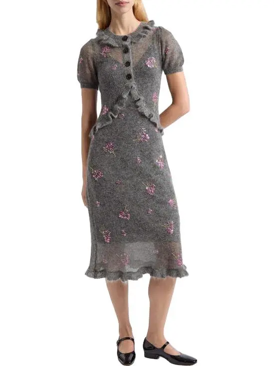SHUSHU/TONG Floral Embroidered Wool & Mohair Blend Sweater - Grey