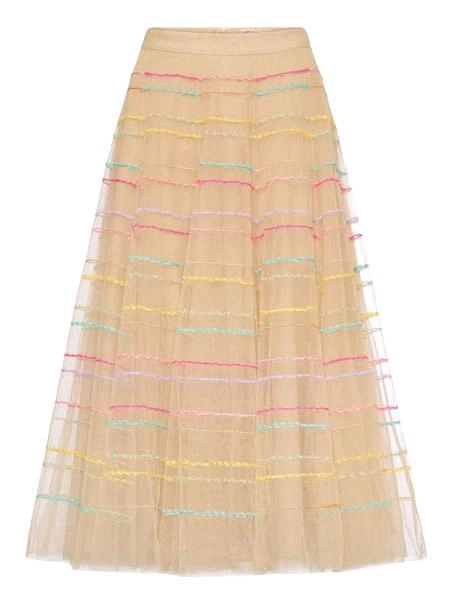 MAISON COMMON Embroidered Tulle Skirt In Typical Macaron Colors - Sand/multicolour