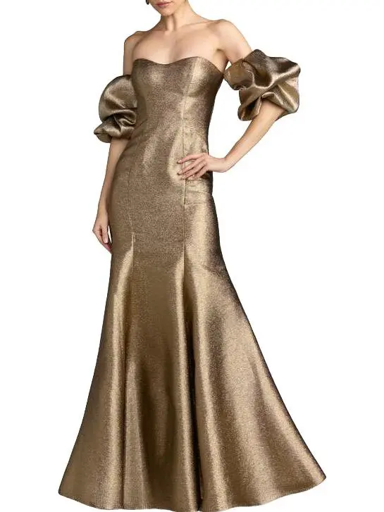 Mac Duggal Metallic Off-the-shoulder Mermaid Gown - Gold