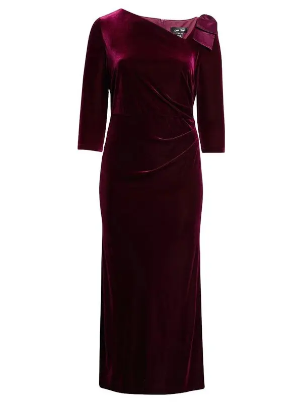 JESSICA HOWARD Asymmetrical Neck Bow Velvet Gown - Wine