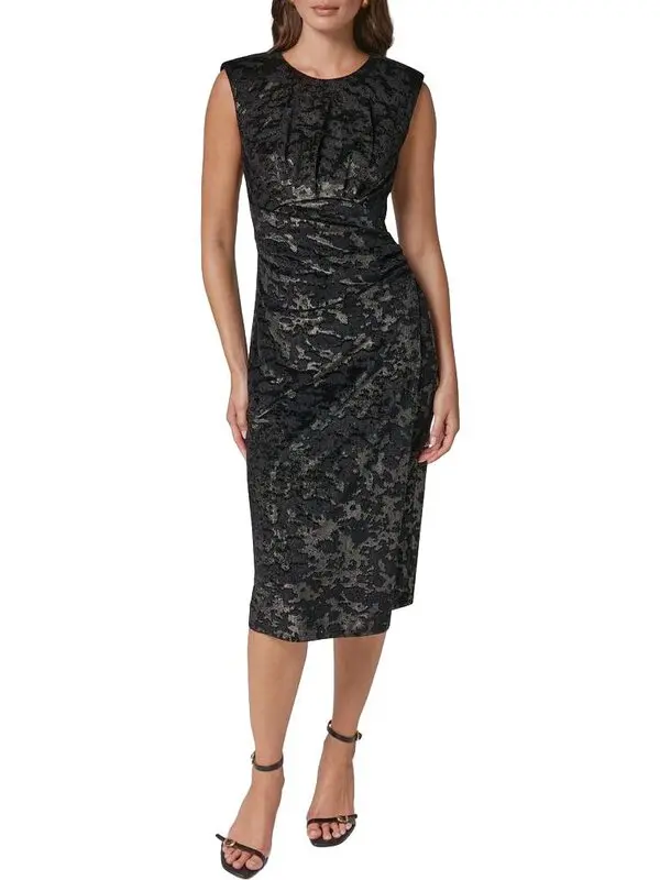 Donna Karan New York Metallic Jacquard Sleeveless Sheath Dress - Black
