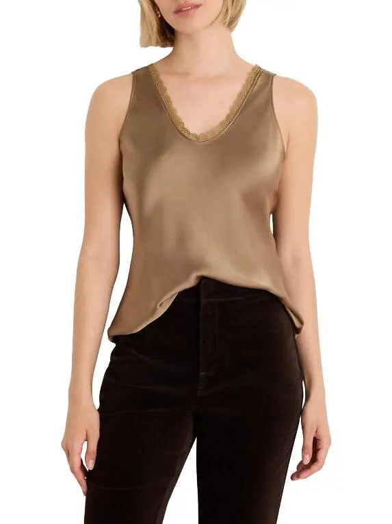 NIC+ZOE Day Gloss Lace Trim Tank - Hazelnut