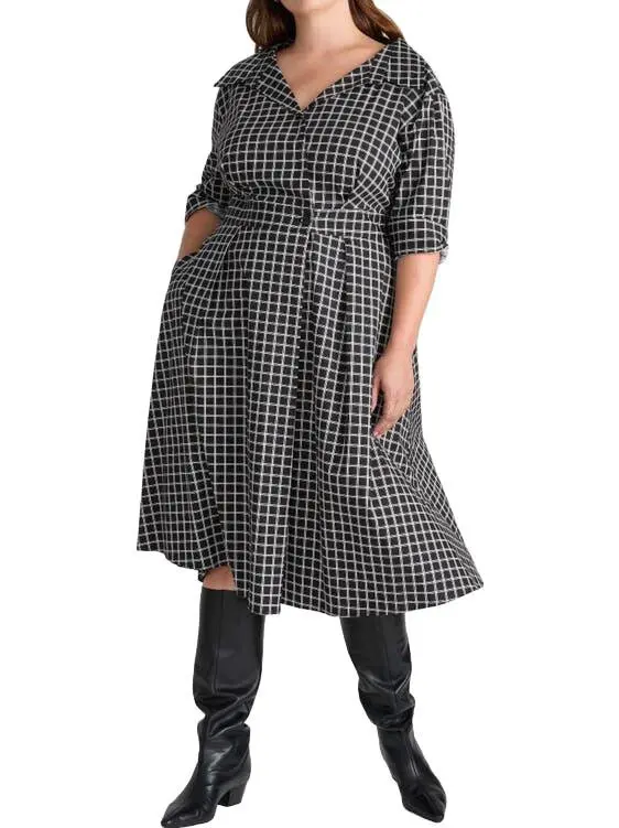 Universal Standard Stockard Windowpane Check Midi Shirtdress - Black Windowpane Check