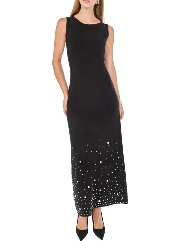 Endless Rose Pearl Embellished Knit Maxi Dress - Black