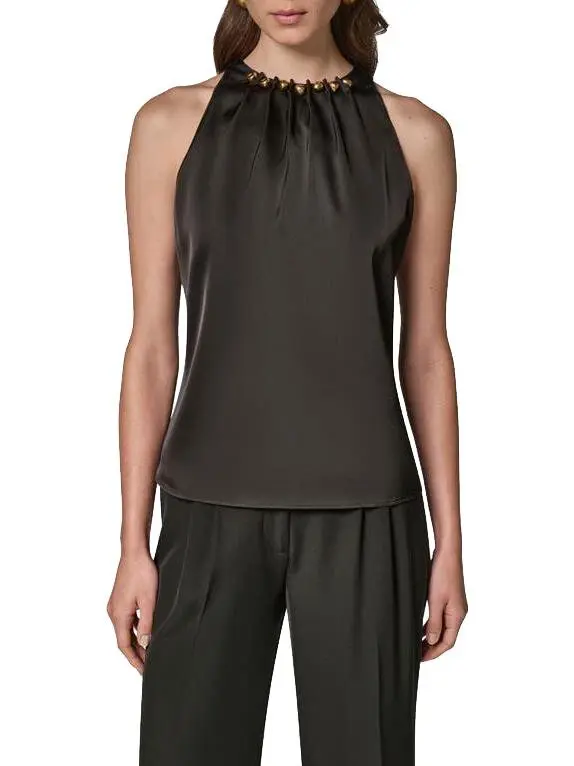 Donna Karan New York Hardware Neck Satin Blouse - Black