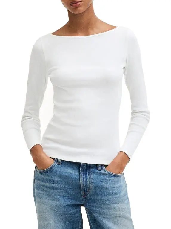 Madewell The Boatneck Layering Top In Utility Rib - True White
