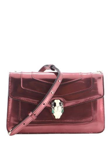 BVLGARI Serpenti Forever Shoulder Bag Metallic Leather Small - Burgundy