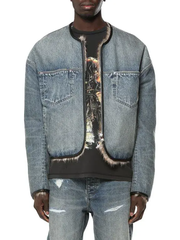 PURPLE BRAND Reversible Faux Fur Denim Jacket - Blue