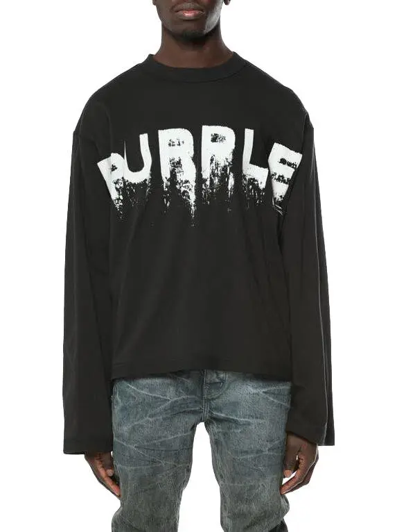 PURPLE BRAND Crop Wide Long Sleeve Graphic T-shirt - Black