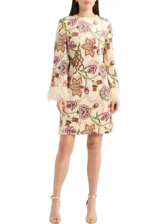 Julia Jordan Feather Cuff A-line Dress - Cream Multi