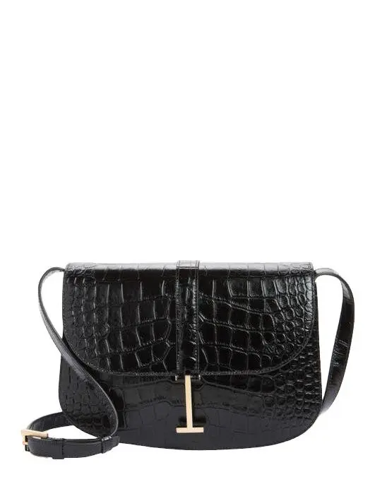 TOM FORD Kara Small Croc Embossed Leather Crossbody Bag - Black