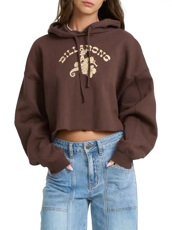 BILLABONG Giddy Up Graphic Oversized Cropped Hoodie - Teak