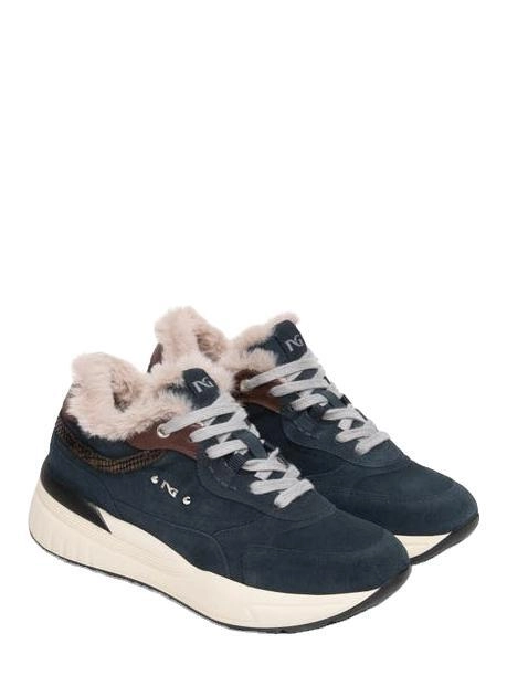 NEROGIARDINI Faux Fur Platform Sneaker - Navy