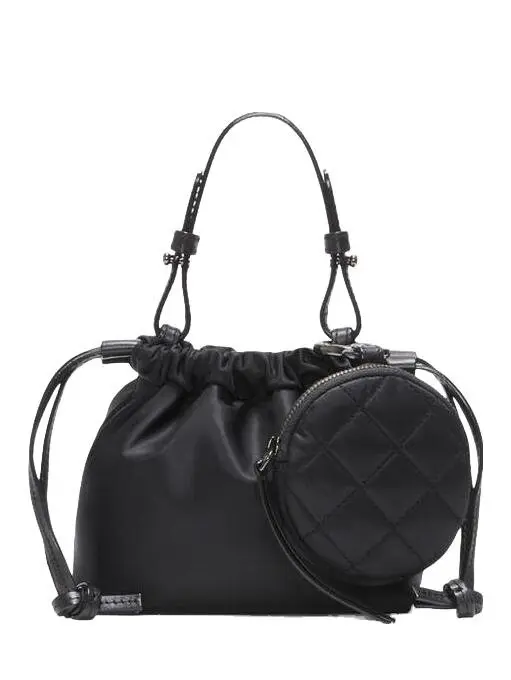 Mz Wallace Waverly Bebe Leather Trim Drawstring Bag - Black