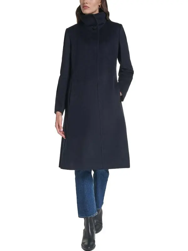 Cole Haan Stand Collar Wool Blend Coat - Midnight