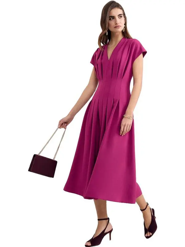PHASE EIGHT Hanna Pleated Dress - Fuchsia