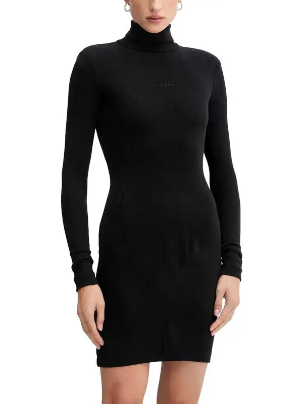 LA MANIA Ribbed-knit Roll-neck Mini Dress - Black