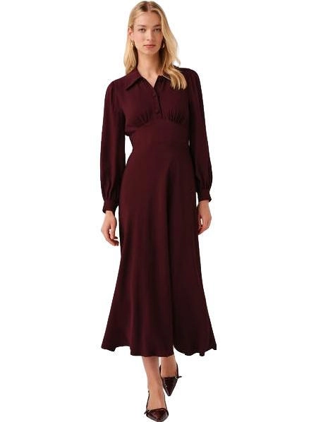 GHOST LONDON Wendy Crepe Collared Midi Dress - Wine