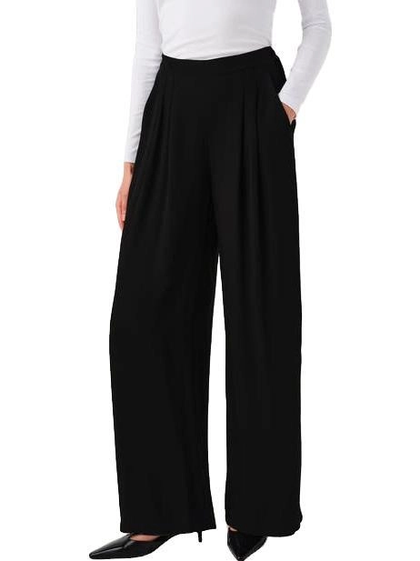 GHOST LONDON Andie Pleated Wide Leg Crepe Trouser - Black